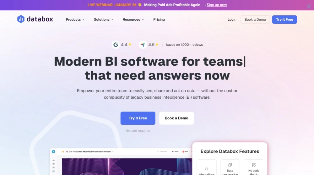 Databox Promo Codes, Review & Pricing 2026 | Features, Pros & Cons